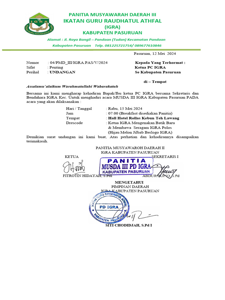 New Undangan Dan Roundown Acara Musda Iii 2024 | PDF