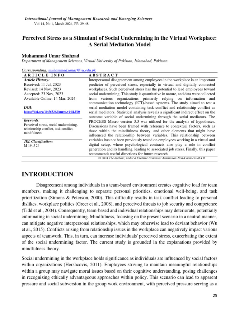 Stress & Social Undermining in Virtual Work | PDF | Mindfulness | Cognition