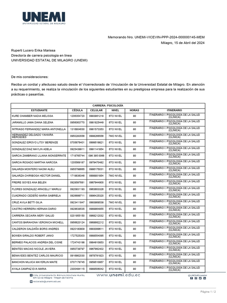 Carta o Memo de Vicerrectorado. | PDF | Psicología Aplicada | Sicología
