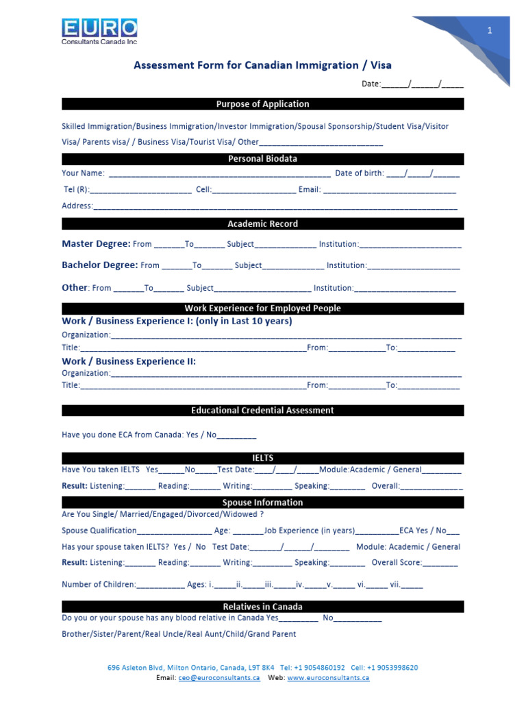 Canadian Immigration Assessment Form | PDF | International English ...