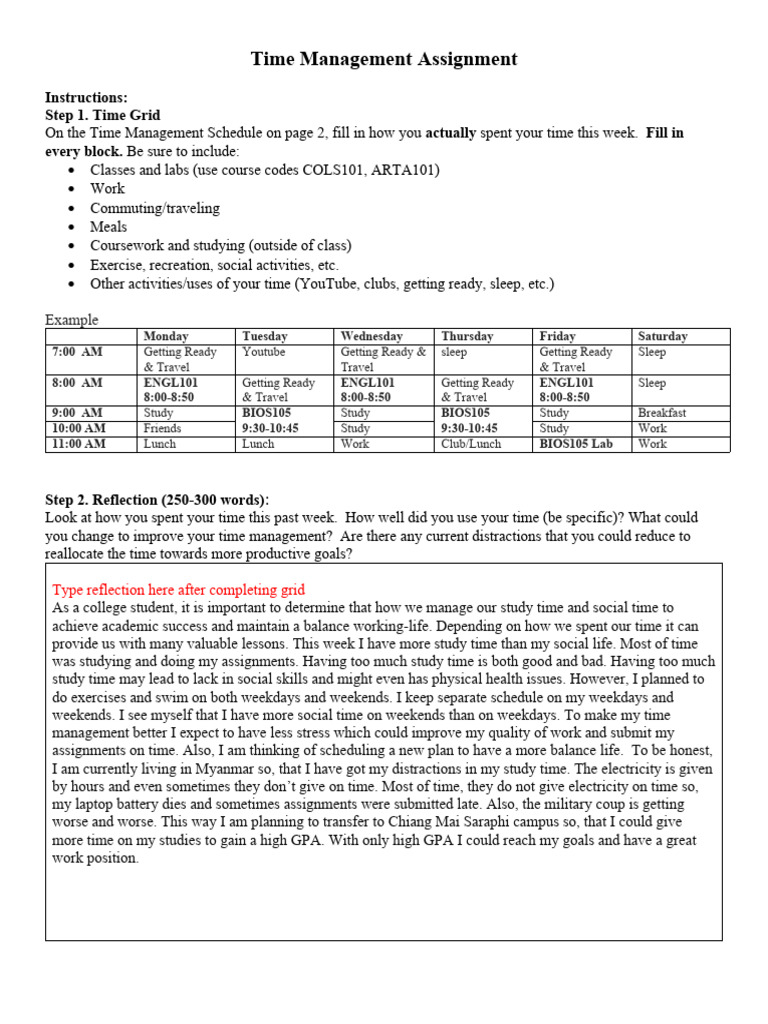 Time Management Assignment | PDF | Workweek And Weekend