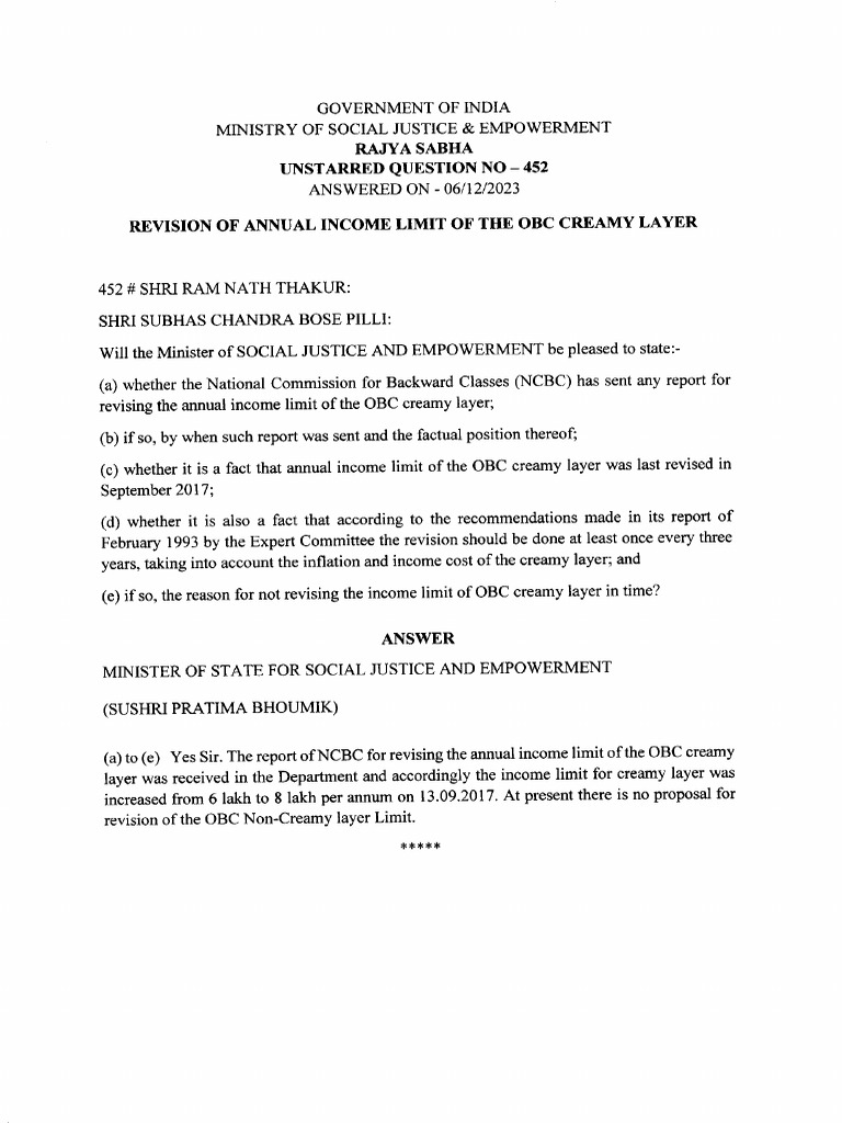 Obc Creamy Leyer Limit | PDF