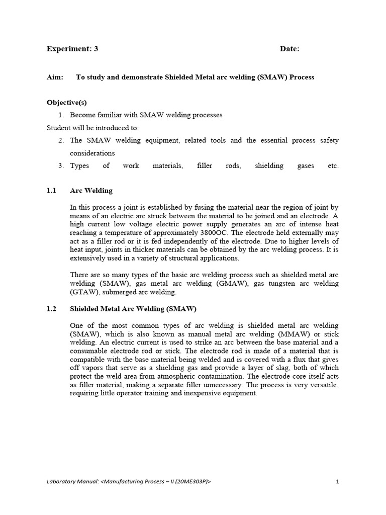 MP II Lab Manual Experiment 3 | PDF | Welding | Construction