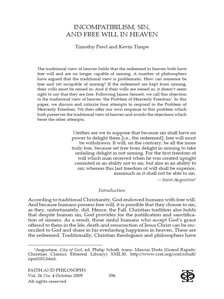 Pawl Timpe - Incompatibilism Sin Free Will in Heaven - 2009 | PDF ...