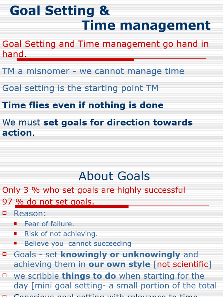 4.goal Setting & Time MGMT StudVer PPT 17.07.08 | PDF | Goal Setting | Goal