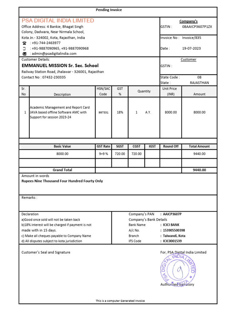 Emmanuel_Software_AMC Invoice | PDF | Invoice | Payments