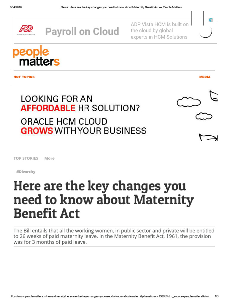 Maternity Benefit Act - People Matters | PDF | Parental Leave | Child Care
