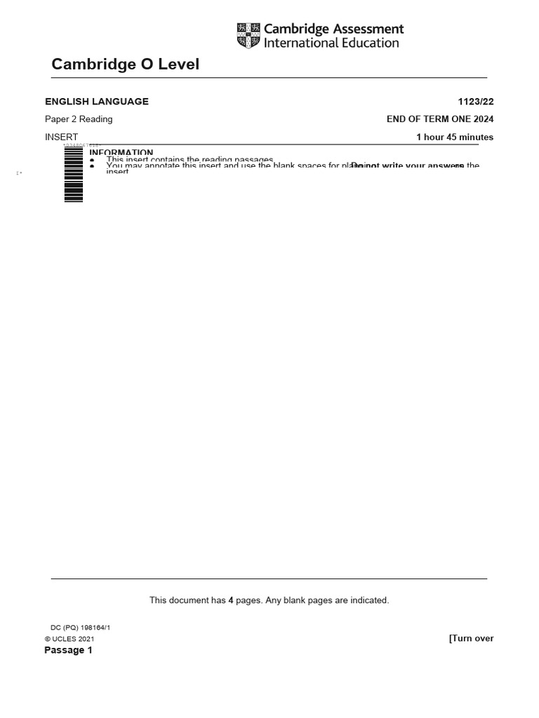 English O'level Paper 1 Insert | PDF | Plastic | Packaging And Labeling