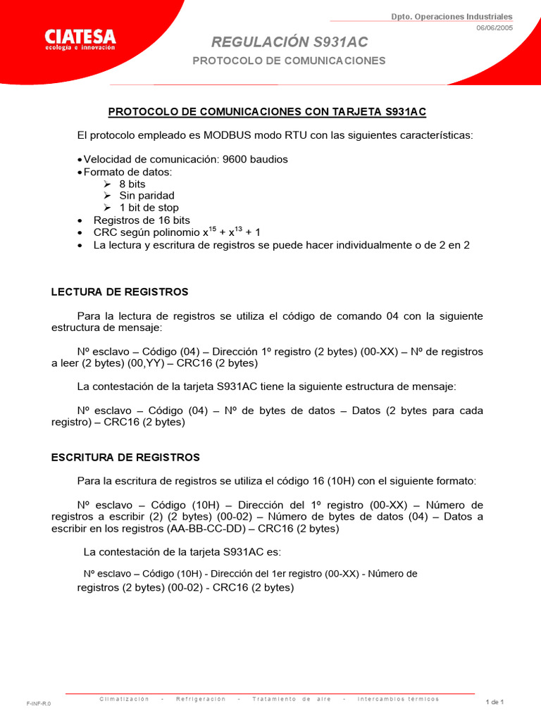 Protocolo de Comunicaciones Con S931ac | PDF | Poco | Temperatura