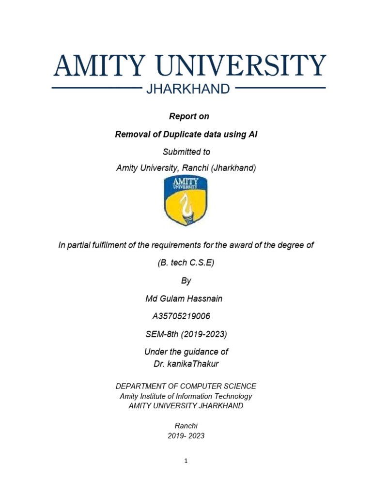 Department of Computer Science Amity Institute of Information ...