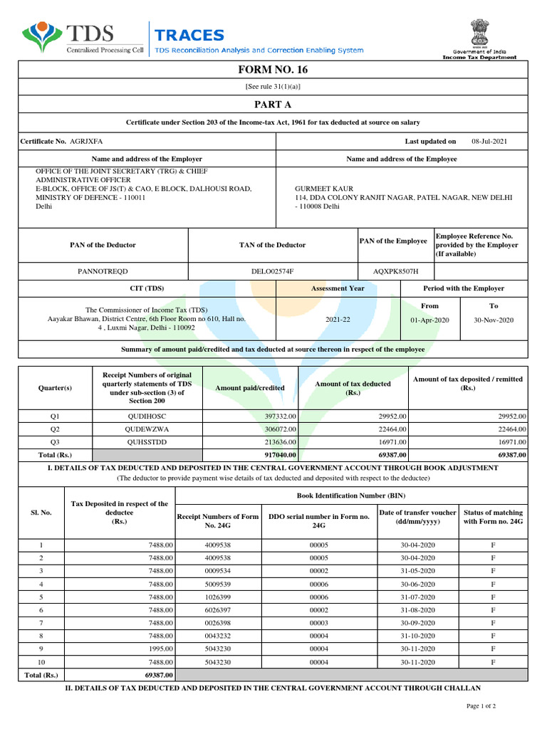 Form 16 | PDF | Tax Deduction | Salary