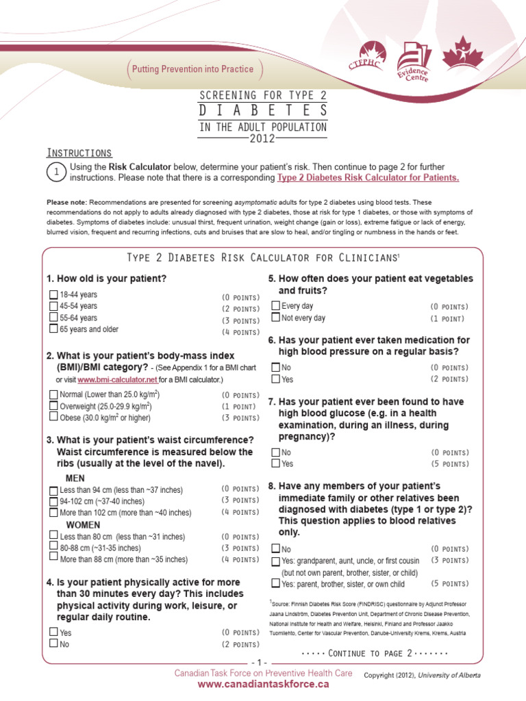 2012 Type 2 Diabetes Clinician Findrisc en | PDF | Glycated Hemoglobin ...