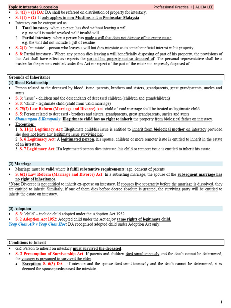 Overview of Intestate Succession Act | PDF | Intestacy | Property Law