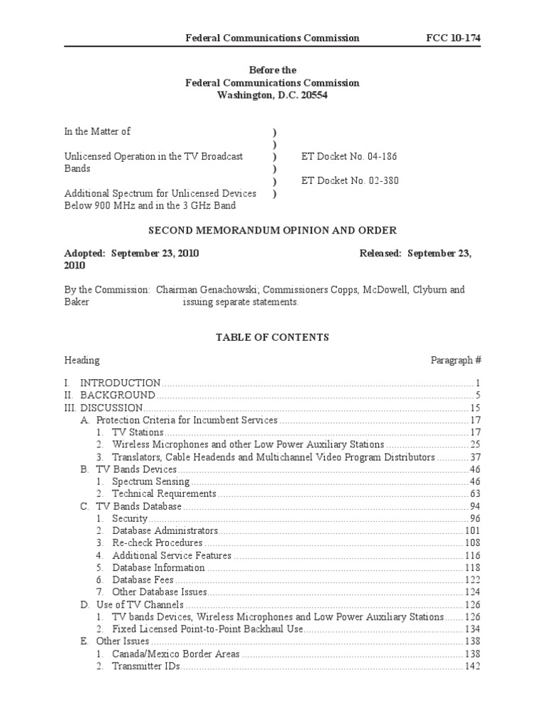 Federal Communications Commission FCC 10-174 Before The Federal ...