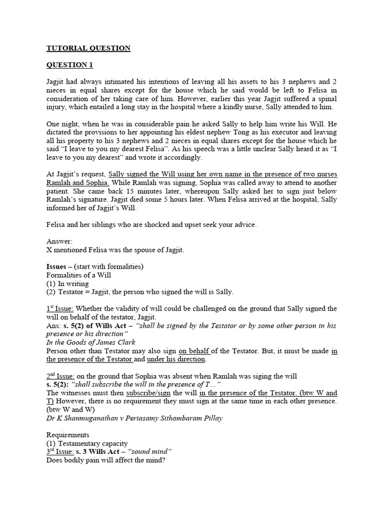 Tutorial 1-Question | PDF | Will And Testament | Common Law