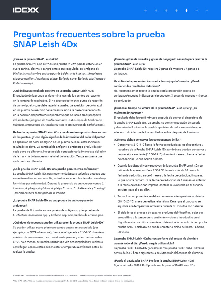 Snap Leish 4dx Test Faq Es Es | PDF | Especialidades Medicas | Medicina ...