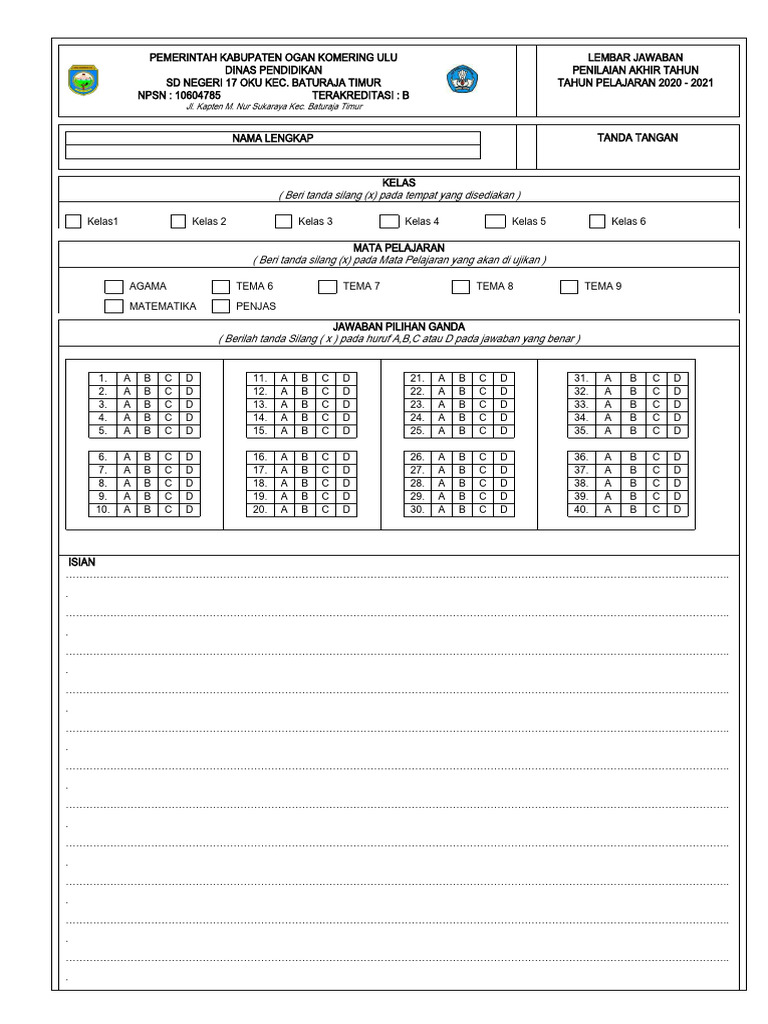 Lembar Jawaban Pat PG Semua | PDF