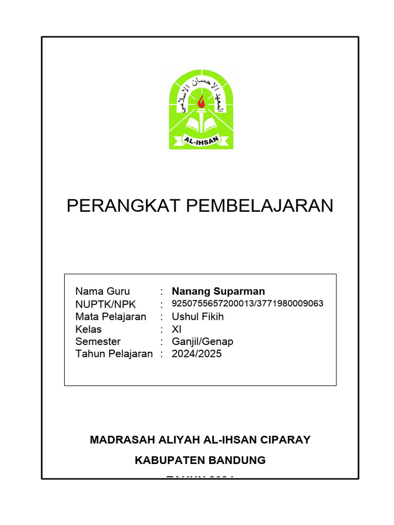 Lembar Pengesahan - Modul Ajar+RPP - 2023 - 2024 - Ushul Fikih | PDF