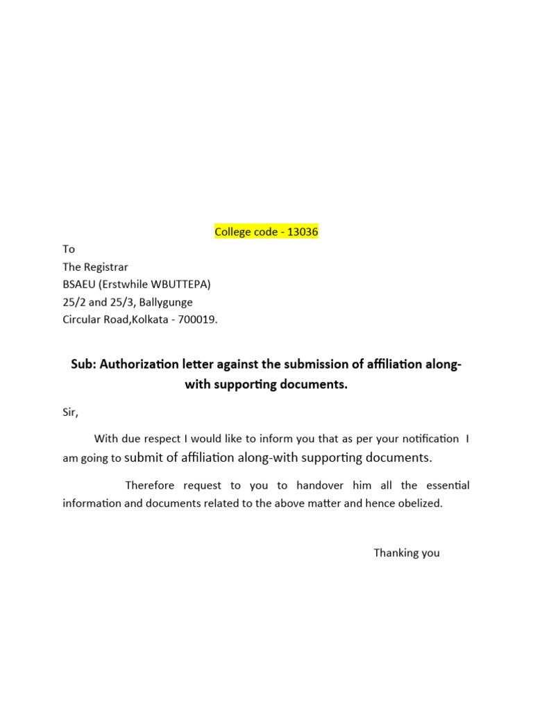Authorization Letter Against the Collection of ERC. | PDF