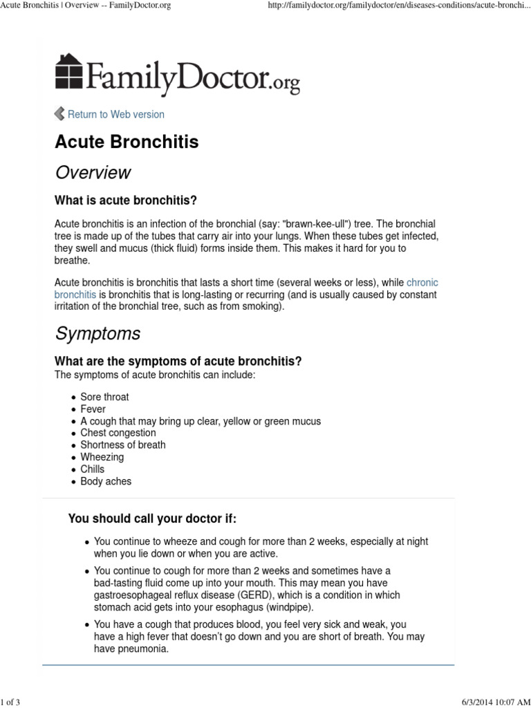 Acute Bronchitis1 | PDF | Bronchitis | Cough