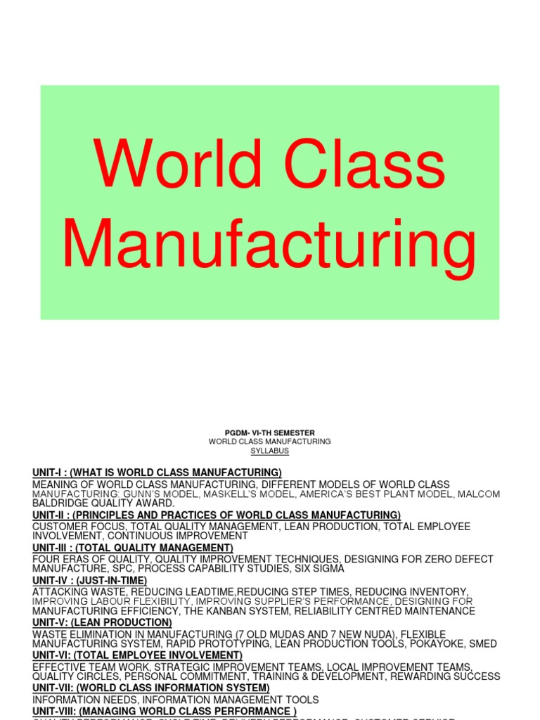 World Class Manufacturing | PDF | Lean Manufacturing | Inventory