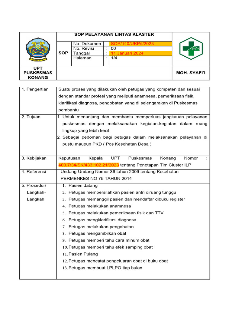 SOP Pelayanan Pustu dan Klaster ILP | PDF | Kesehatan Holistik