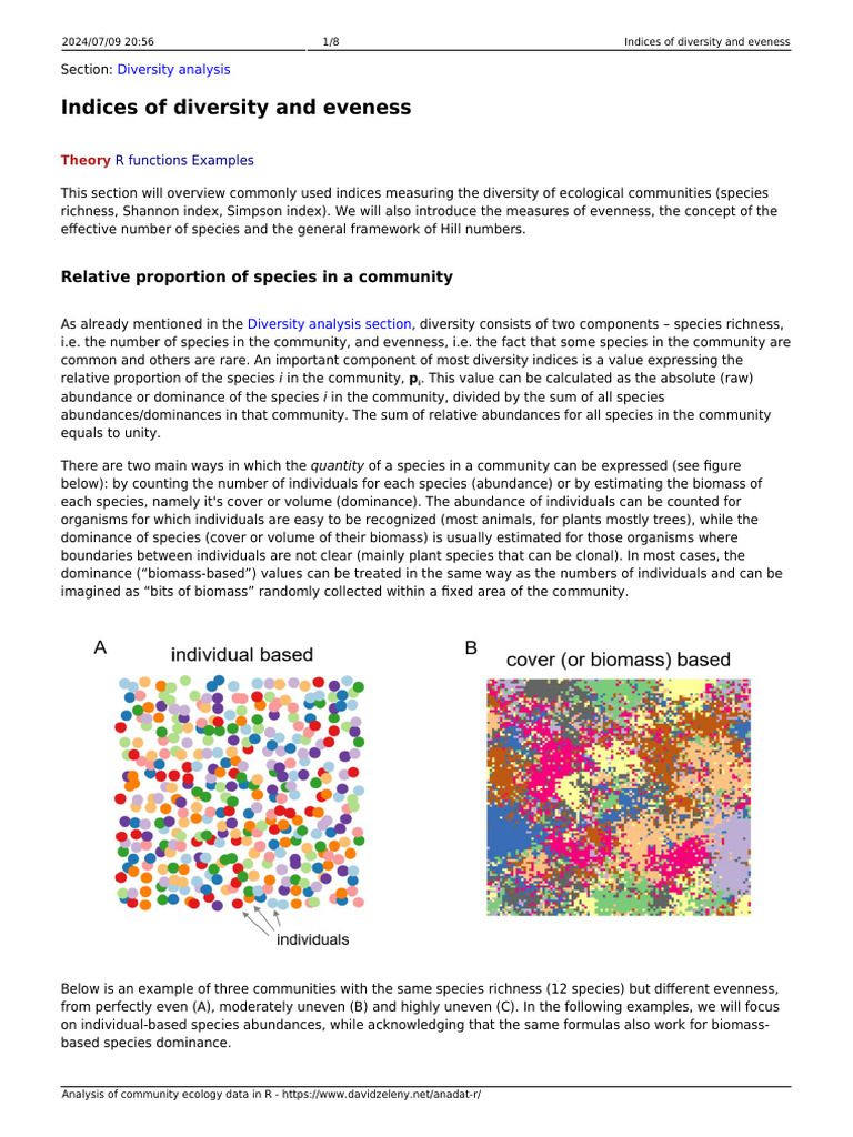 Diversity and Evenness Indices in Ecology | PDF | Applied Mathematics