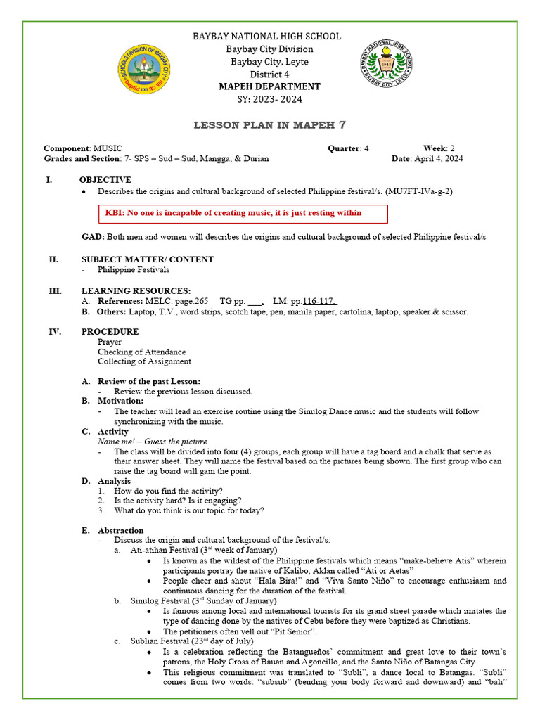 Music Lesson Plan Q4 L2 | PDF