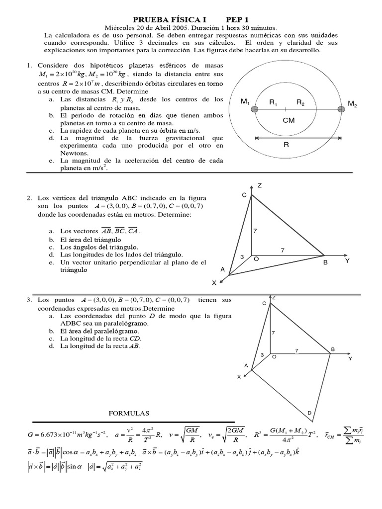 PEP 1 - Física (2005) | PDF | Triángulo | Vector Euclidiano