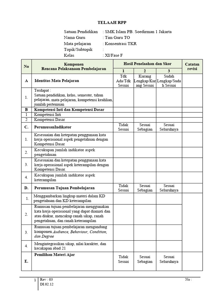 TELAAH RPP - TKR - Karakter Abad 21 | PDF