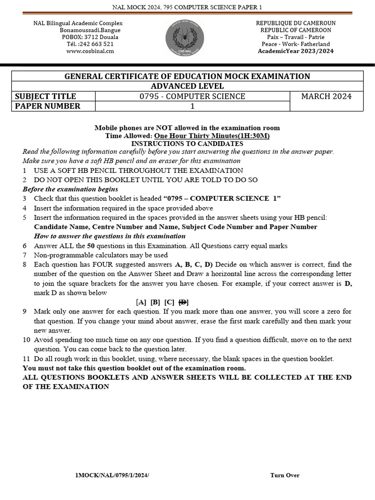 795 CSC 2022 Paper 1 Nal Mock 2024 | PDF | Process (Computing ...