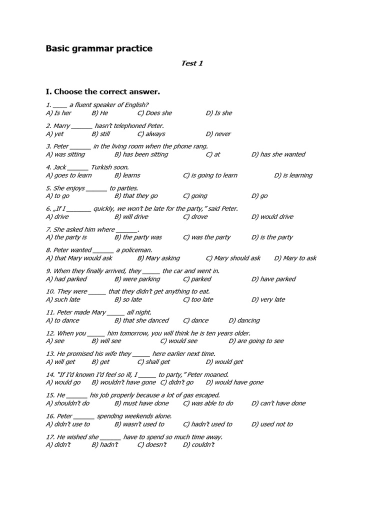 Basic English Grammar Practice Test | PDF | Language Arts & Discipline