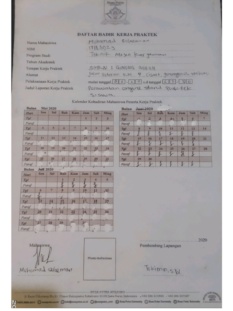 Daftar Hadir Kerja Praktek | PDF