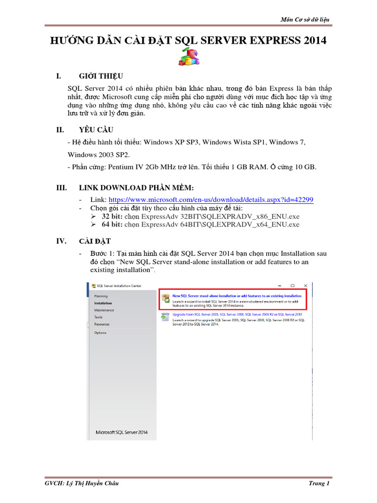 Huong Dan Cai Dat SQL Server Express 2014 | PDF