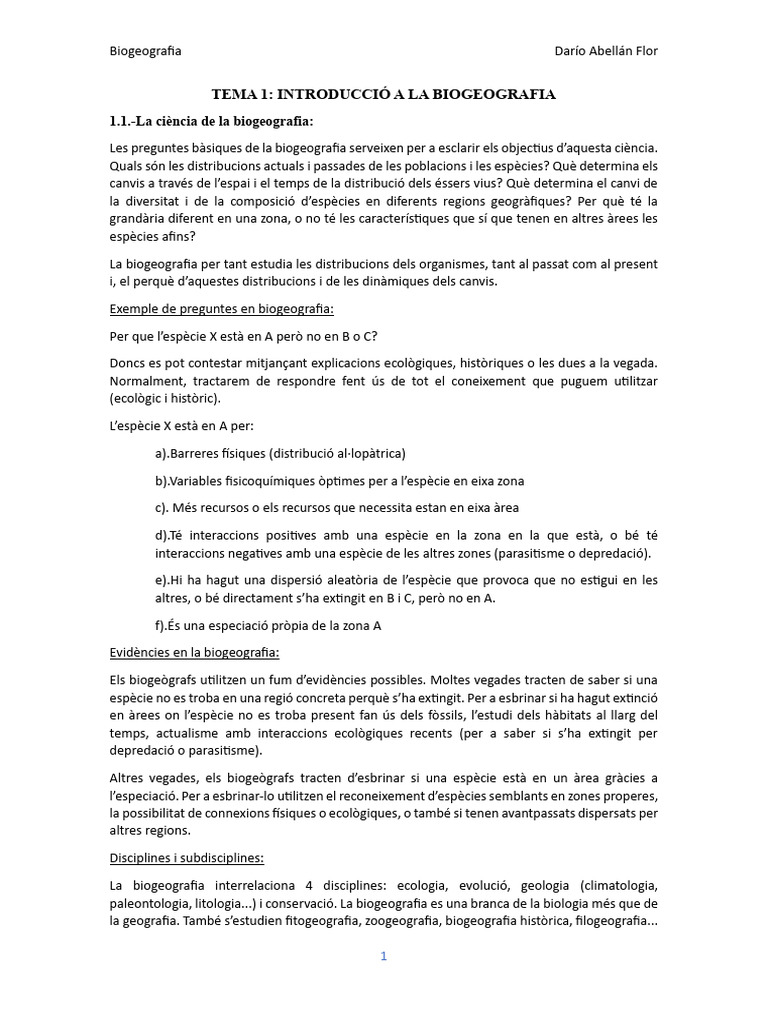 Biogeografia 1 | PDF