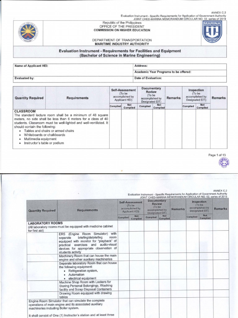 Annex C.2 - Evaluation Instrument - Requirements For Facilities ...