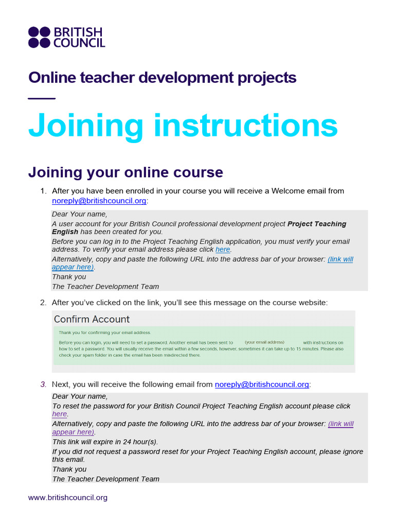 Online Teacher Development Projects Joining Instructions Participants | PDF | Safari (Web ...
