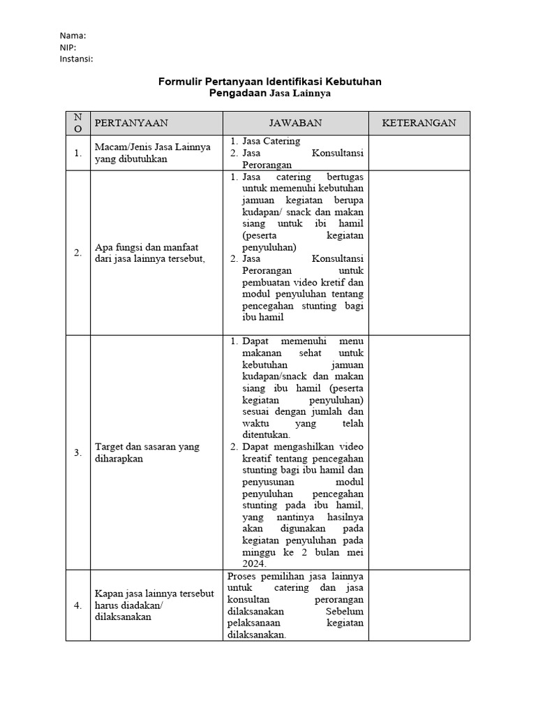 Lampiran 03 - Form Identifikasi Kebutuhan - PPK Tipe C 2024 | PDF