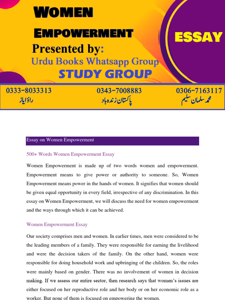 Women Empowerment Essays | PDF | Empowerment | Gender Equality
