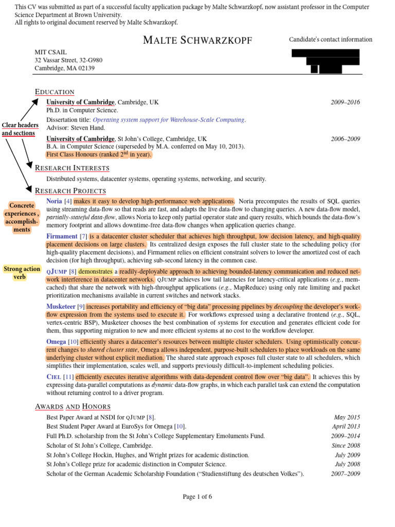 Malte Schwarzkopf CV Annotated | PDF | Computer Cluster | Scheduling ...