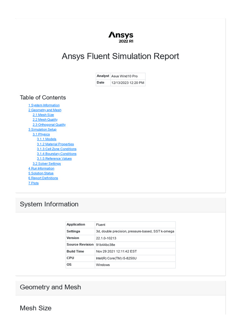 b run1 Ansys_Fluent_Simulation_Report | Download Free PDF | Fluid ...