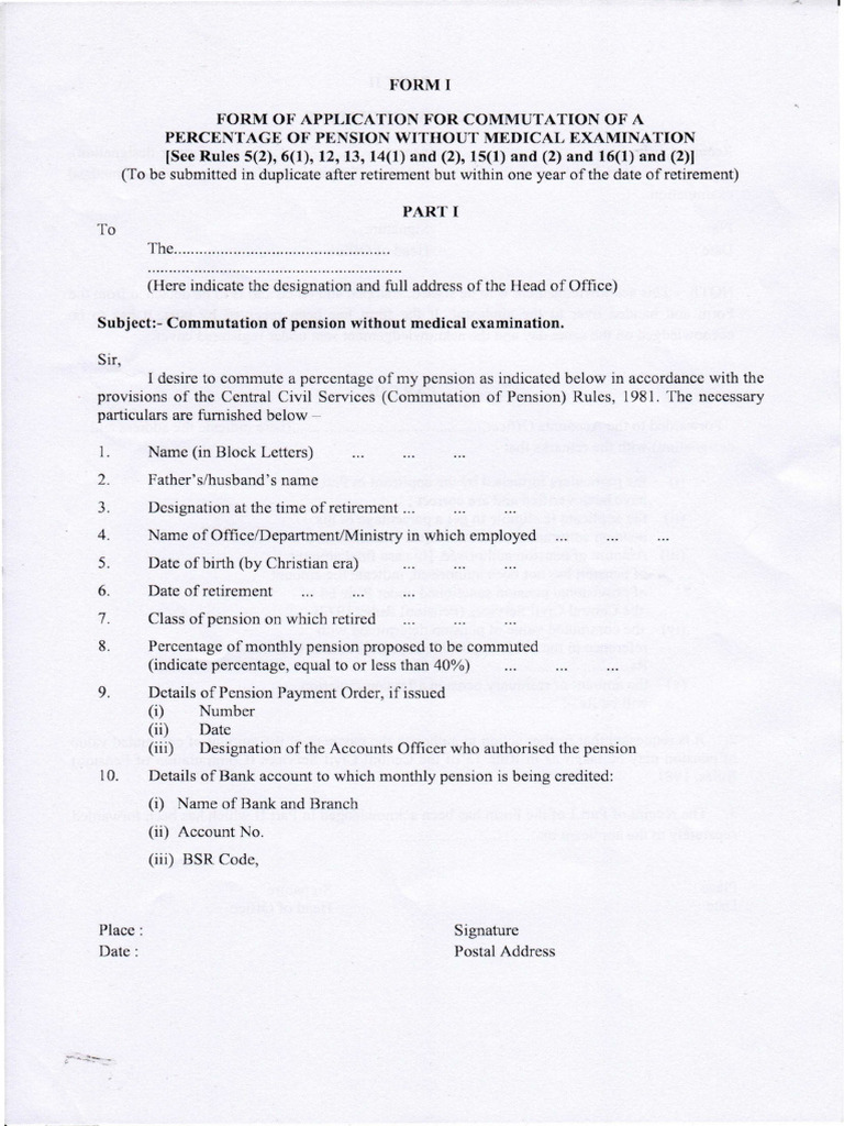 Pension Commutation Application Form | PDF | Pension | Retirement