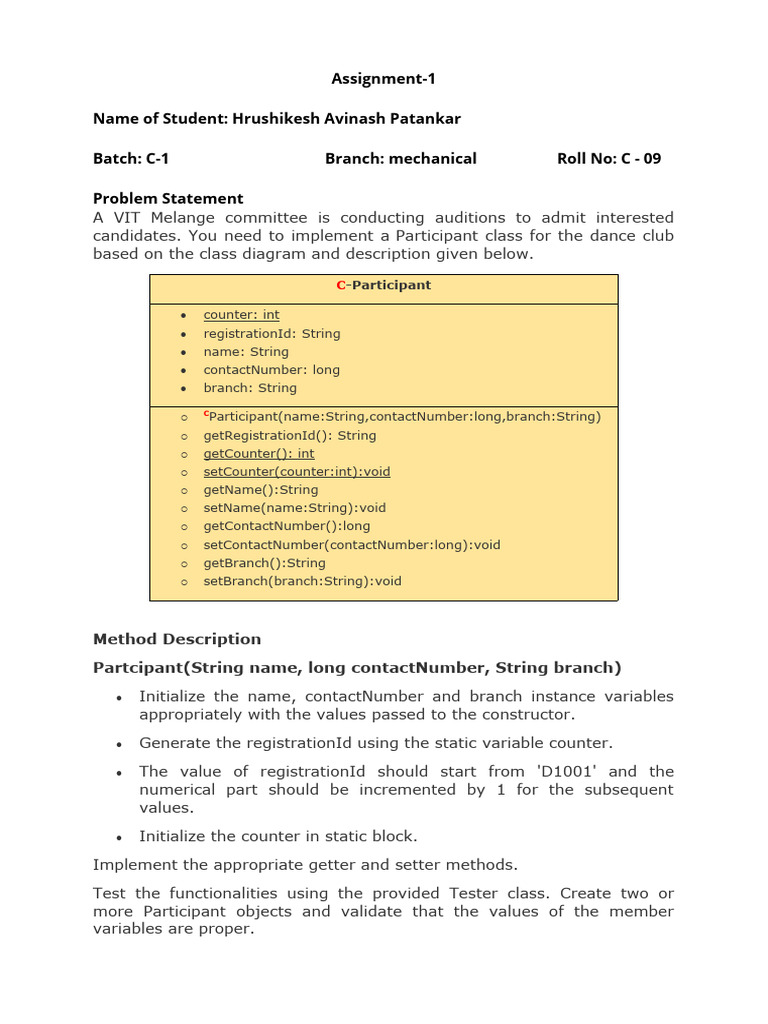 Oops Assignment 1 | PDF | Parameter (Computer Programming) | Method ... Oops Assignment 1 | PDF | Parameter (Computer Programming) | Method ...