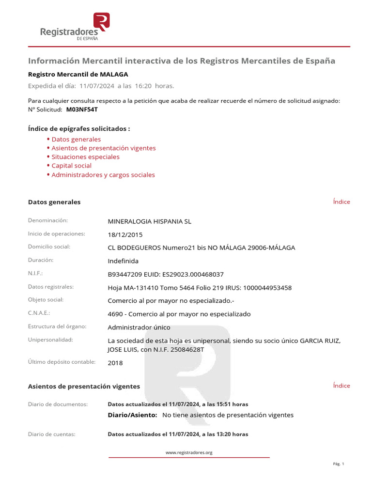 Información Registro Mercantil Málaga | PDF | Documento de identidad ...