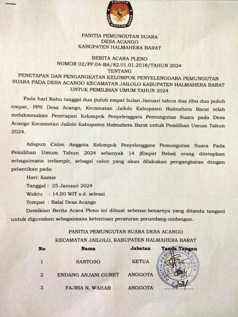 BA - Pengangkatan KPPS Desa Acango | PDF