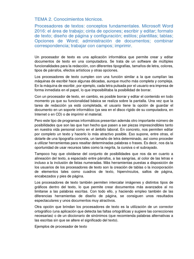 TEMA 2. Microsoft Word 2016 | Descargar gratis PDF | Procesador de ...