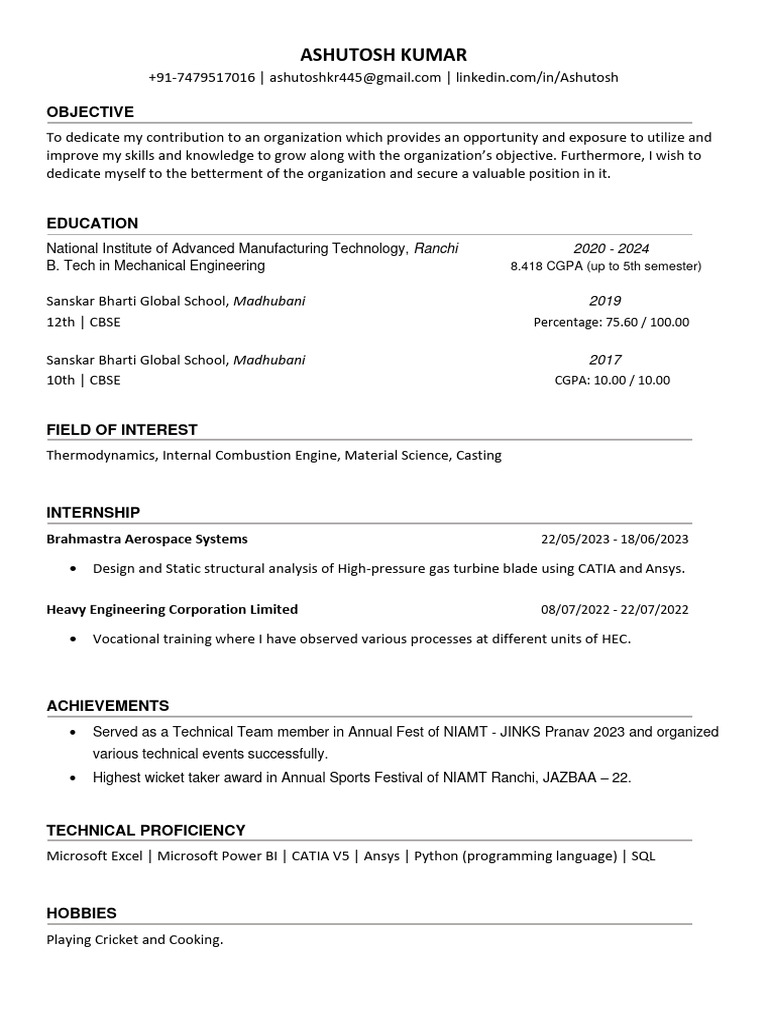 Resume Ashutosh KN | PDF