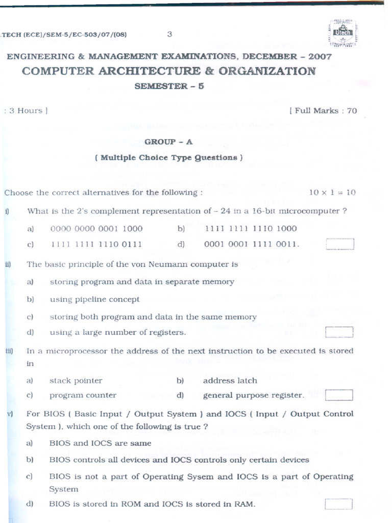 Sem 5 Computer Architecture - Organization 2007 | PDF