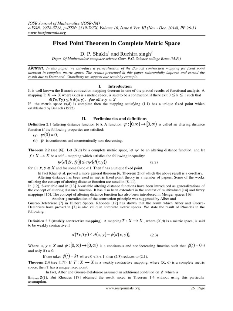Fixed Point Theorem in Complete Metric S | PDF | Banach Space | Mathematical Analysis