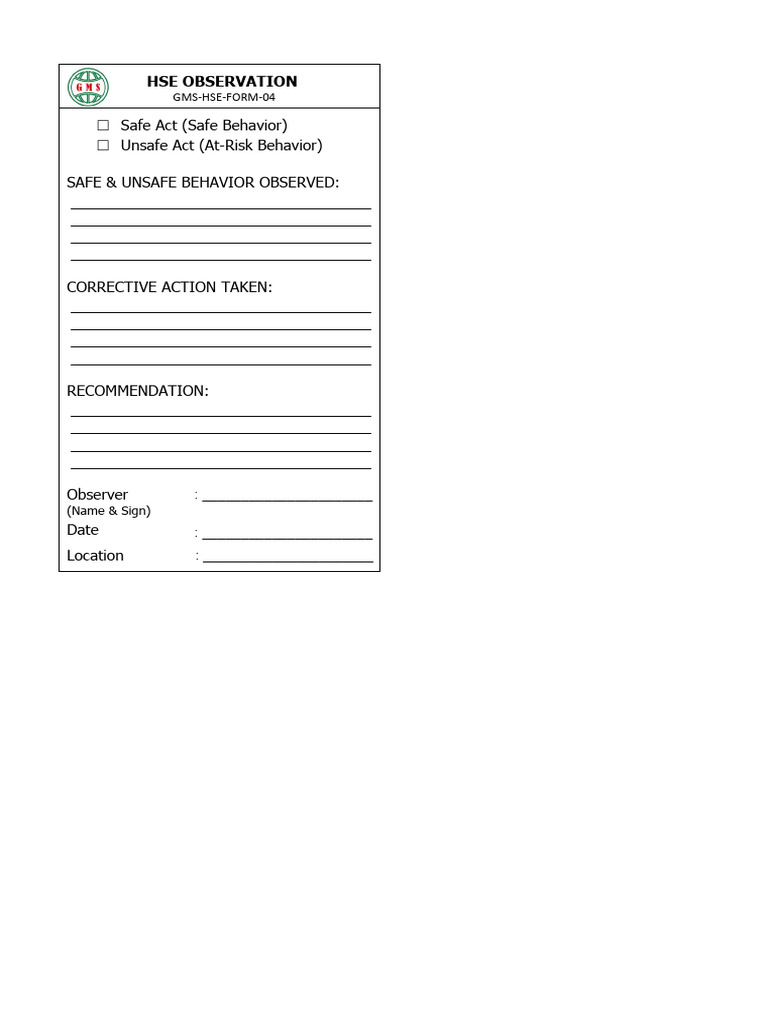4 Hse Obervation Card | PDF